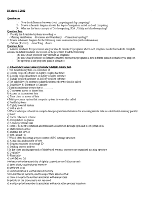 MCQ - MSQ Questions - MCQ distributed systems sheet In distributed systems, a logical clock is ...