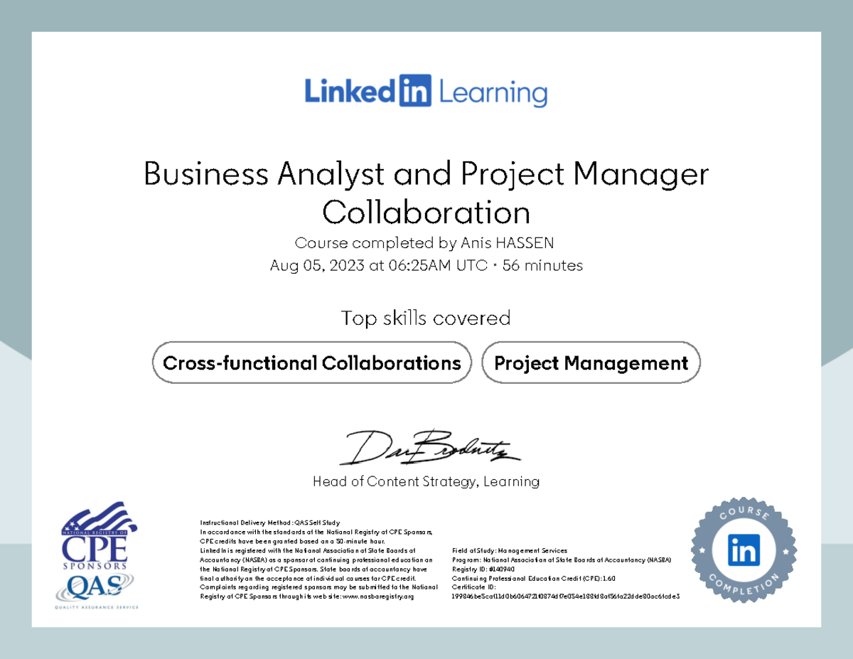 Certificate Of Completion Business Analyst and Project Manager ...