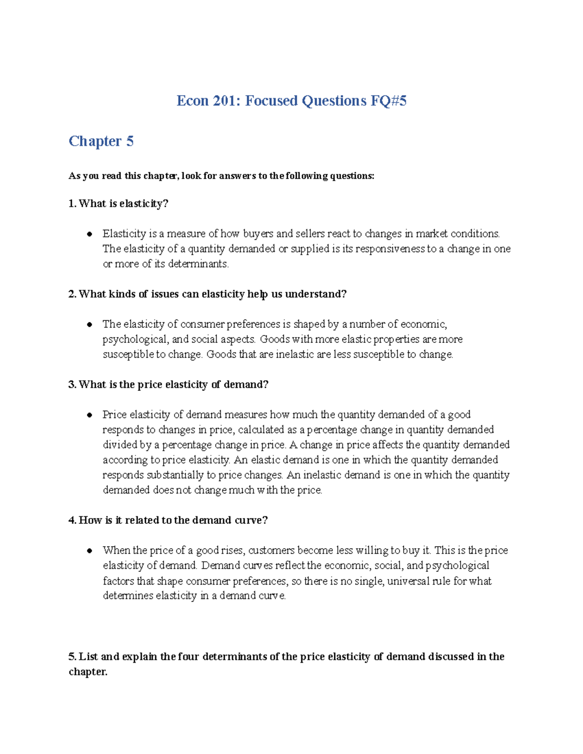 ECO201 Chapter 5 Focus Question - Econ 201: Focused Questions FQ ...