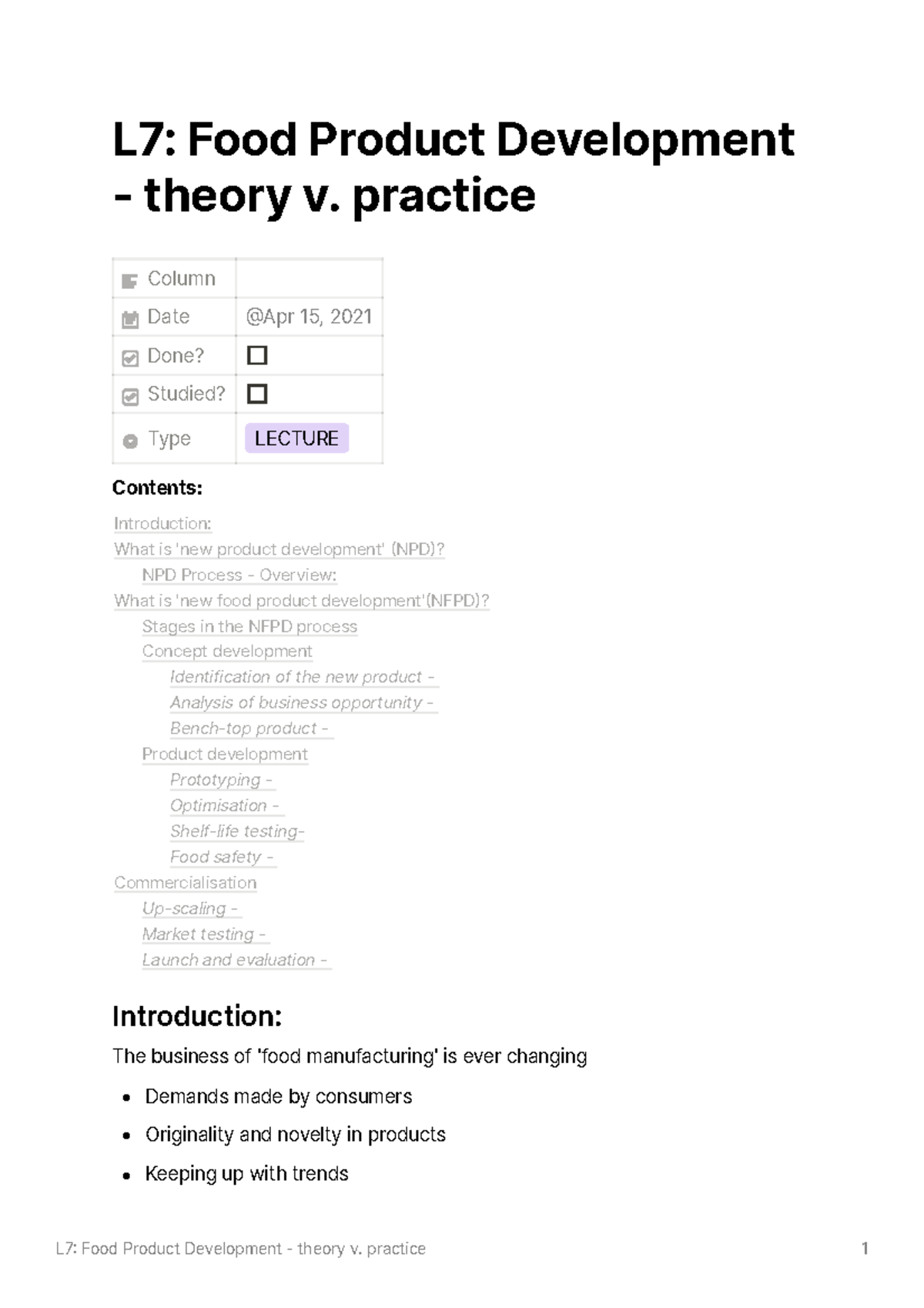 Food Product Development: Theory vs Practice - Studocu