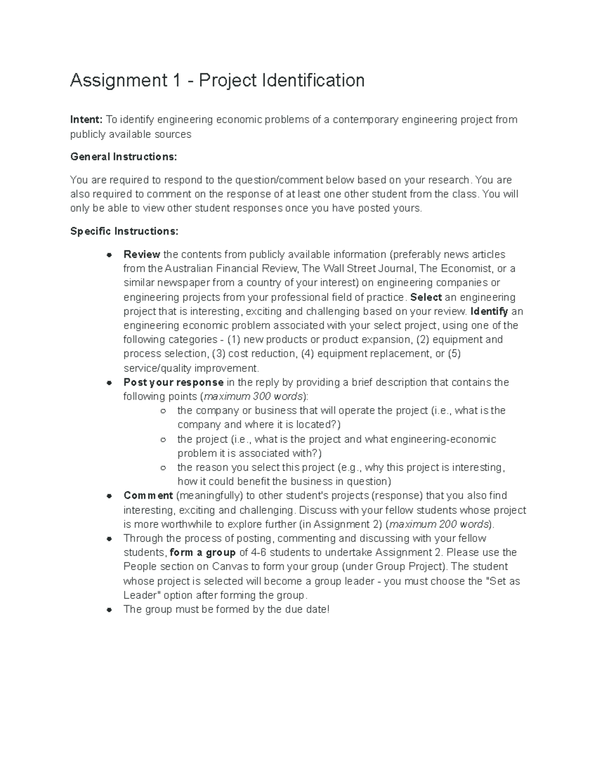 EEF Assignment 1 - Project Identification eg1 - 048250 - Studocu