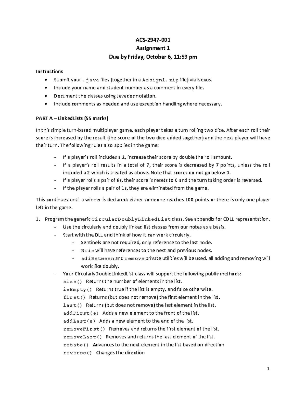 Assignment 1 Acs 2947 Assignment 1 Due By Friday October 6 1159 Pm Instructions Submit 