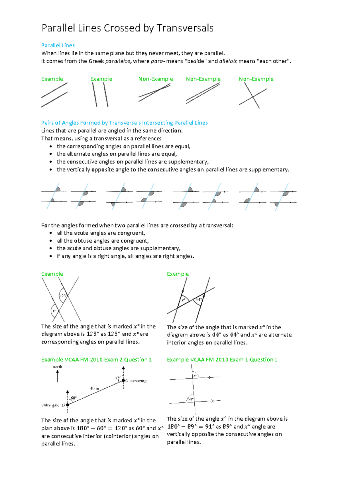 Parallel Lines Crossed by Transversals - Parallel Lines When lines lie in the same plane but ...