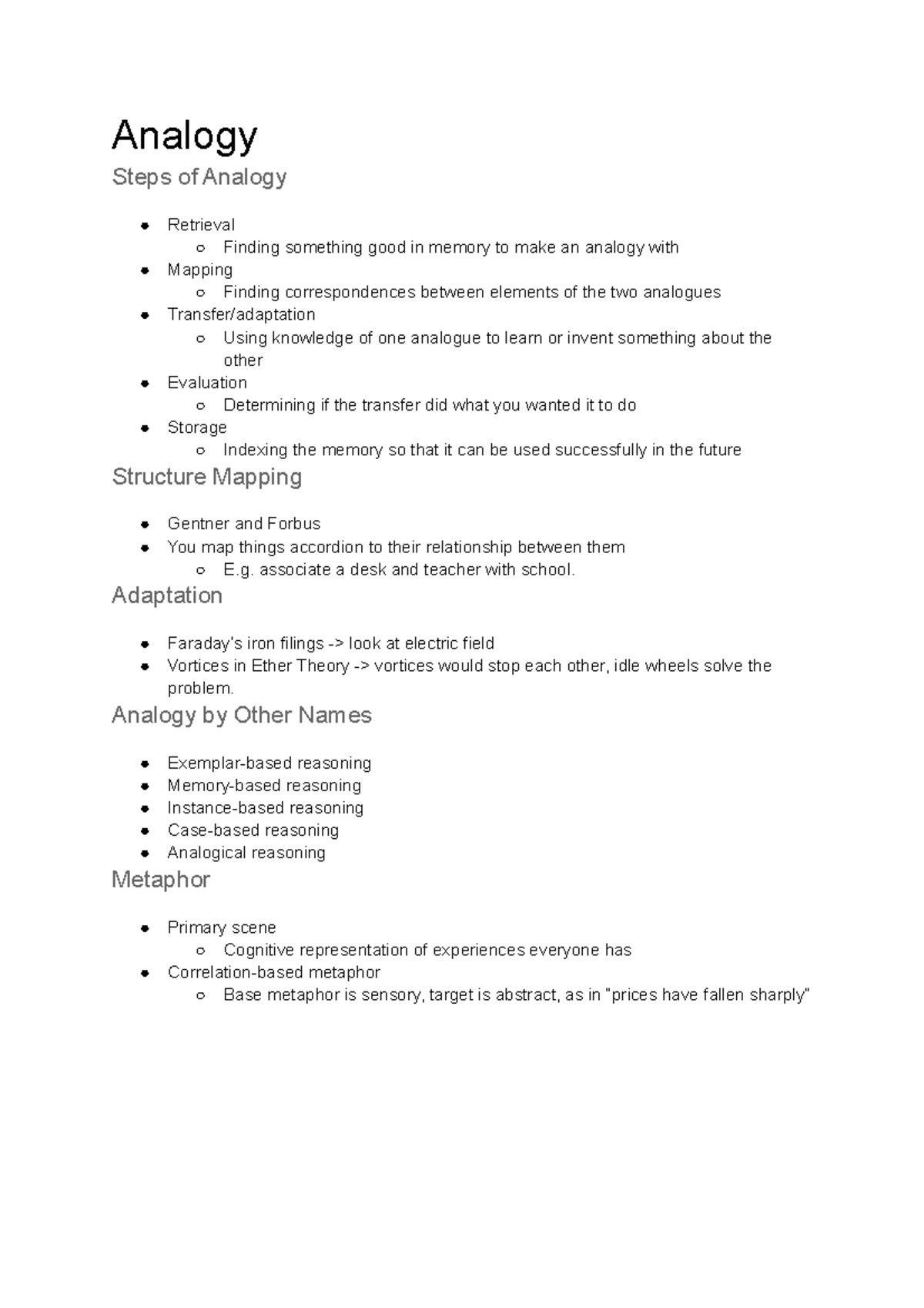 Cgsc 1001 Analogy Notes For Lecture Analogy Steps Of Analogy Retrieval Finding Something