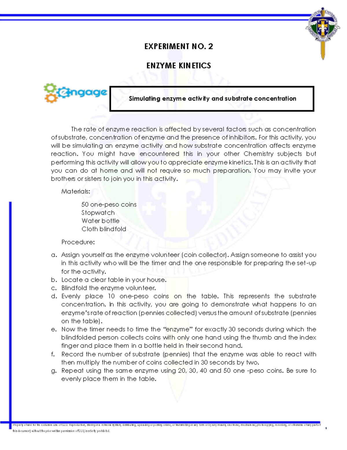 Module LAB-EXP2- Enzyme Kinetics - Property of and for the exclusive ...