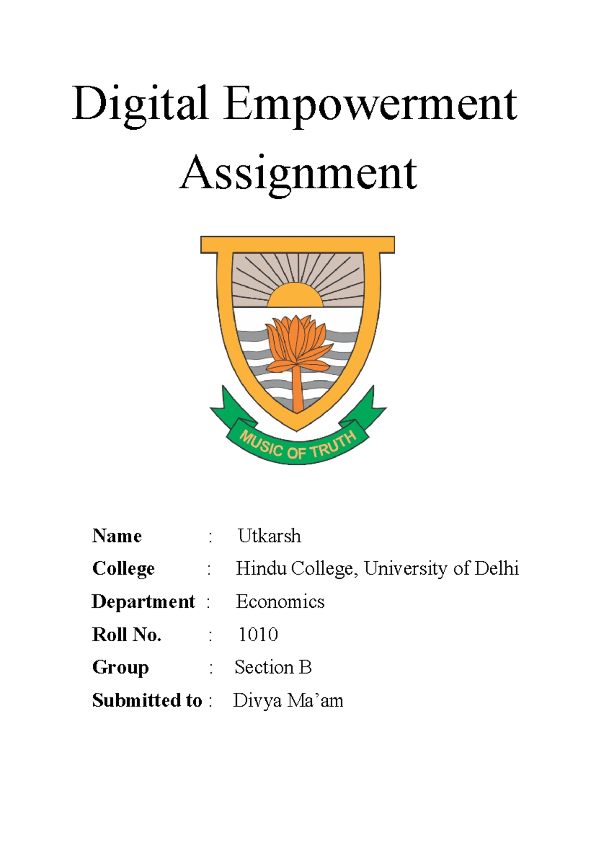 DOC-20240319-WA0006. - Digital Empowerment Assignment Name : Utkarsh College : Hindu College ...