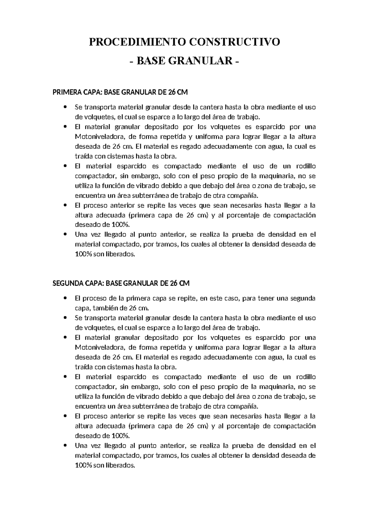 01. BASE Granular - 2 Capas - PROCEDIMIENTO CONSTRUCTIVO - BASE GRANULAR - PRIMERA CAPA: BASE ...