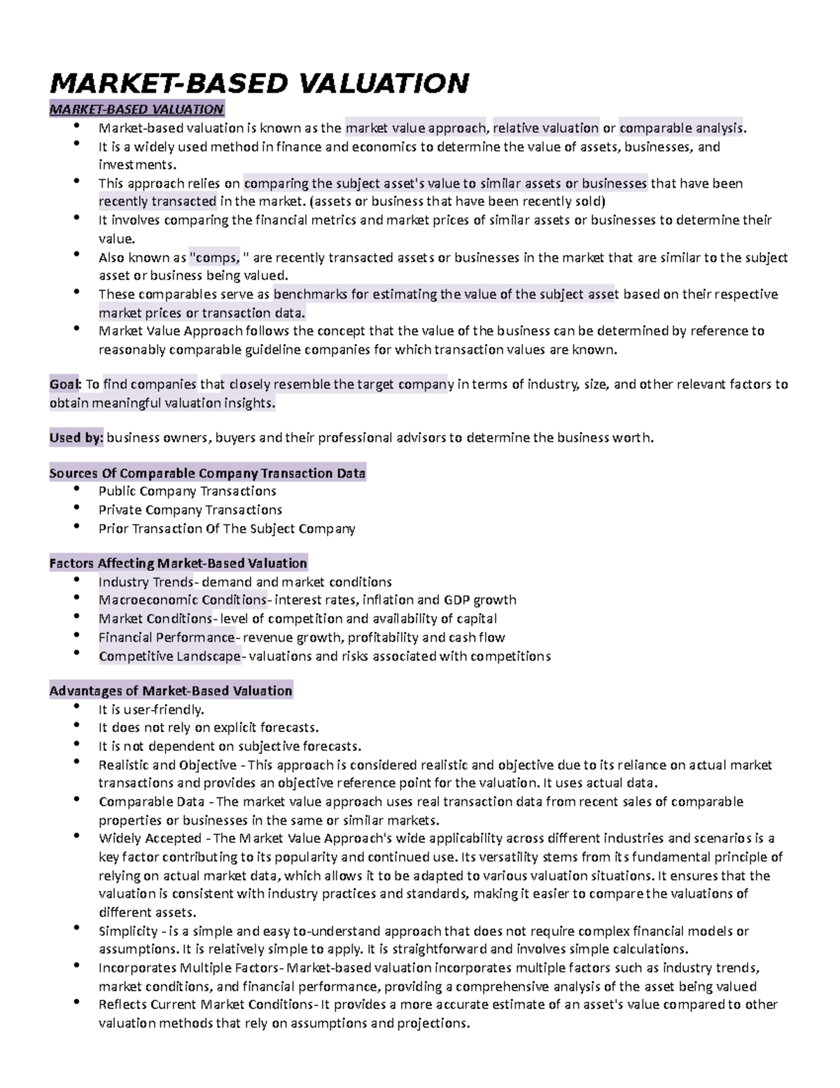 VCM- Notes - Valuation and concepts consist of valuation techniques ...