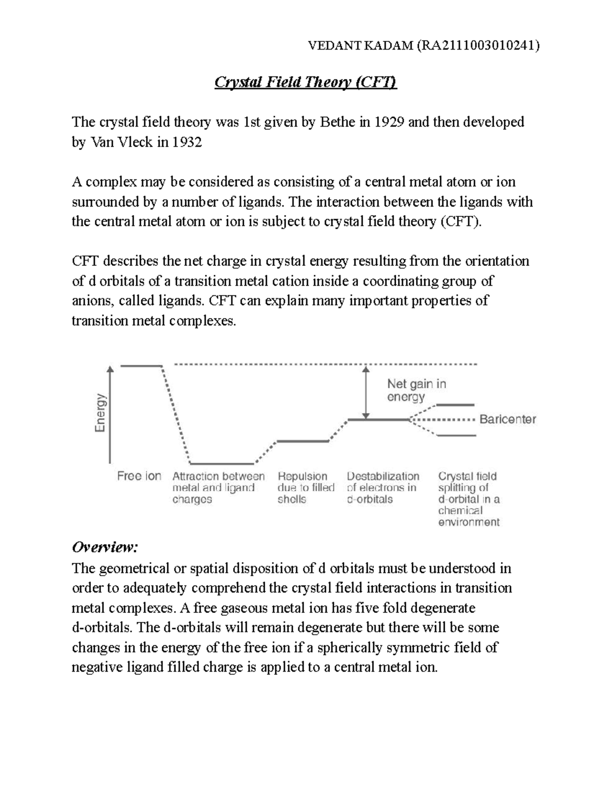 Crystal Field Theory (CFT) - VEDANT KADAM(RA2111003010241) Crystal ...