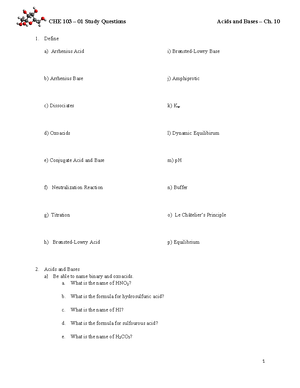 5 - Introduction to Chemical Reactions - CHE 103 – 01 Study Questions ...