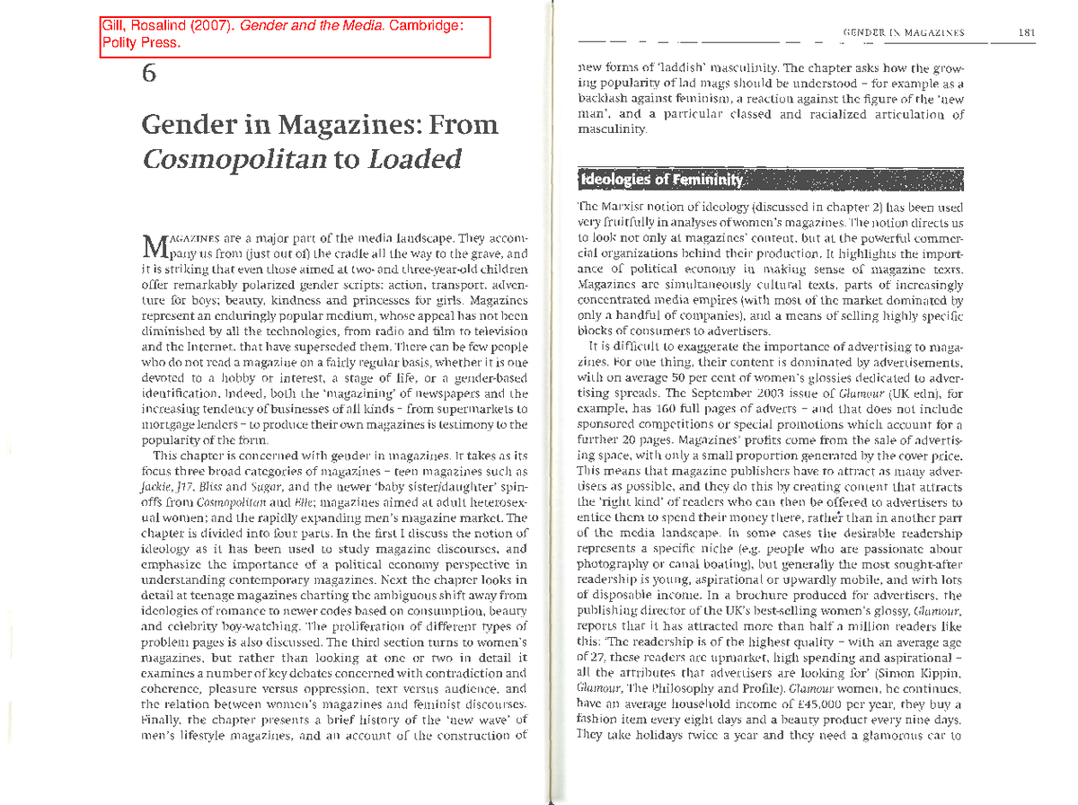 Gill - 2007 - Gender and the Media - 6 Gender in Magazines: From ...