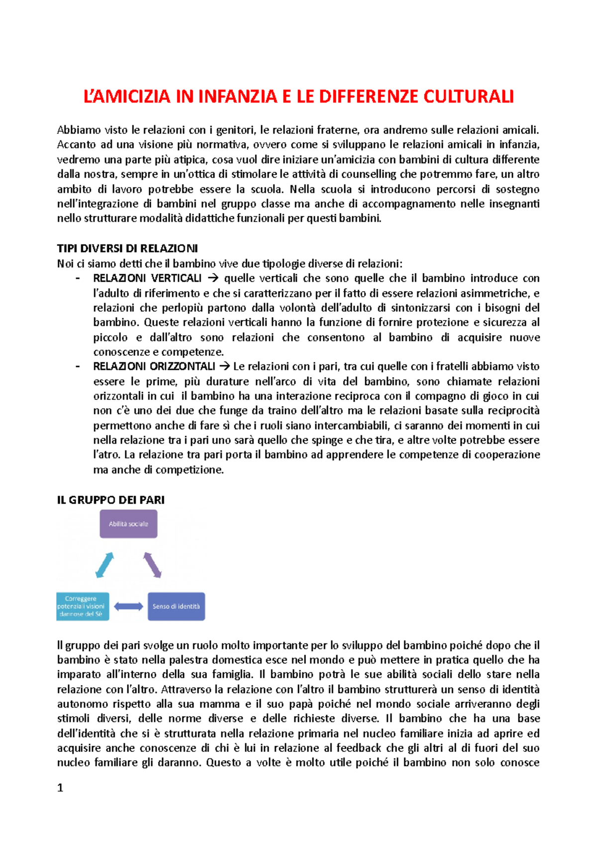 L' Amicizia IN Infanzia E LE Differenze Culturali - L’AMICIZIA IN ...