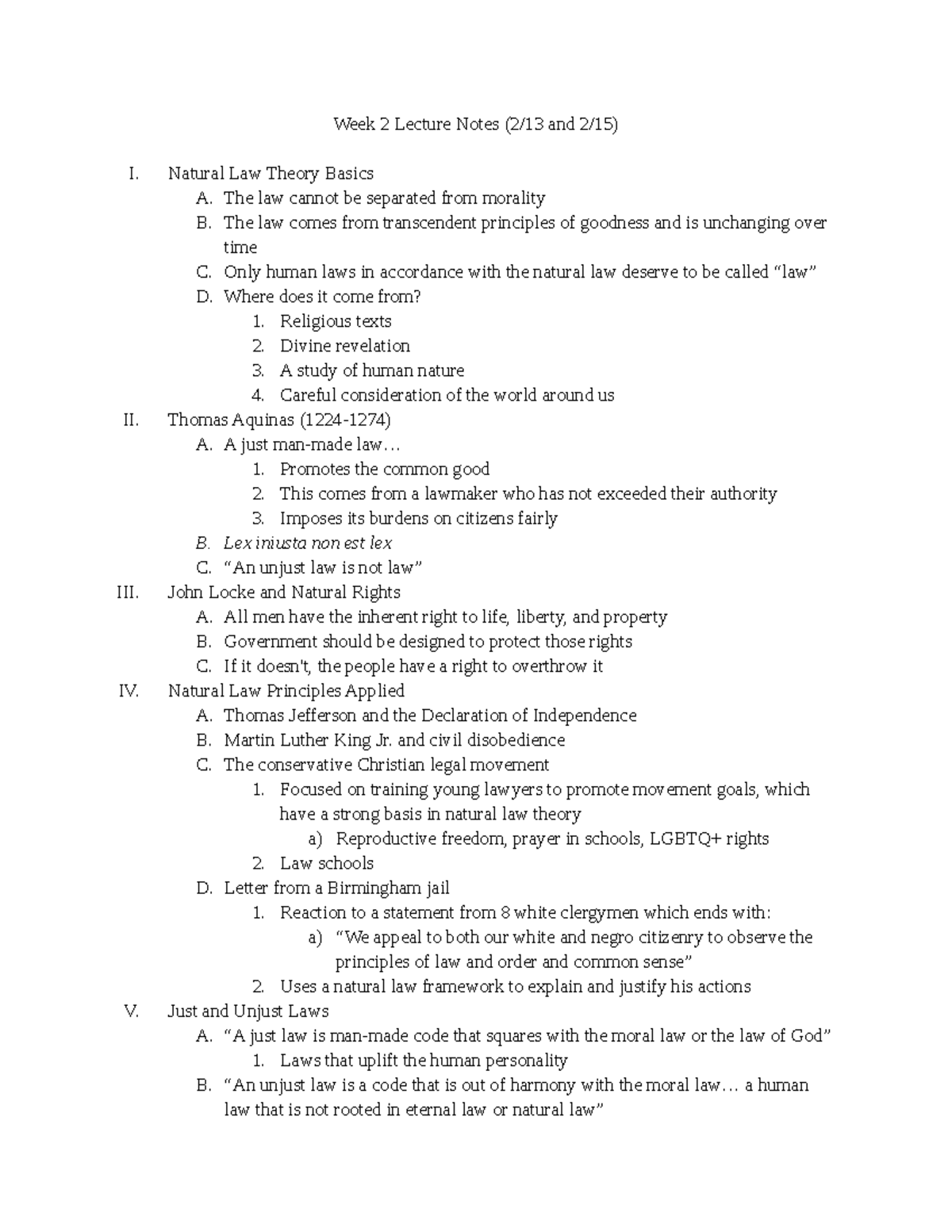 Week 2 Lecture Notes - Week 2 Lecture Notes (2/13 and 2/15) I. Natural ...