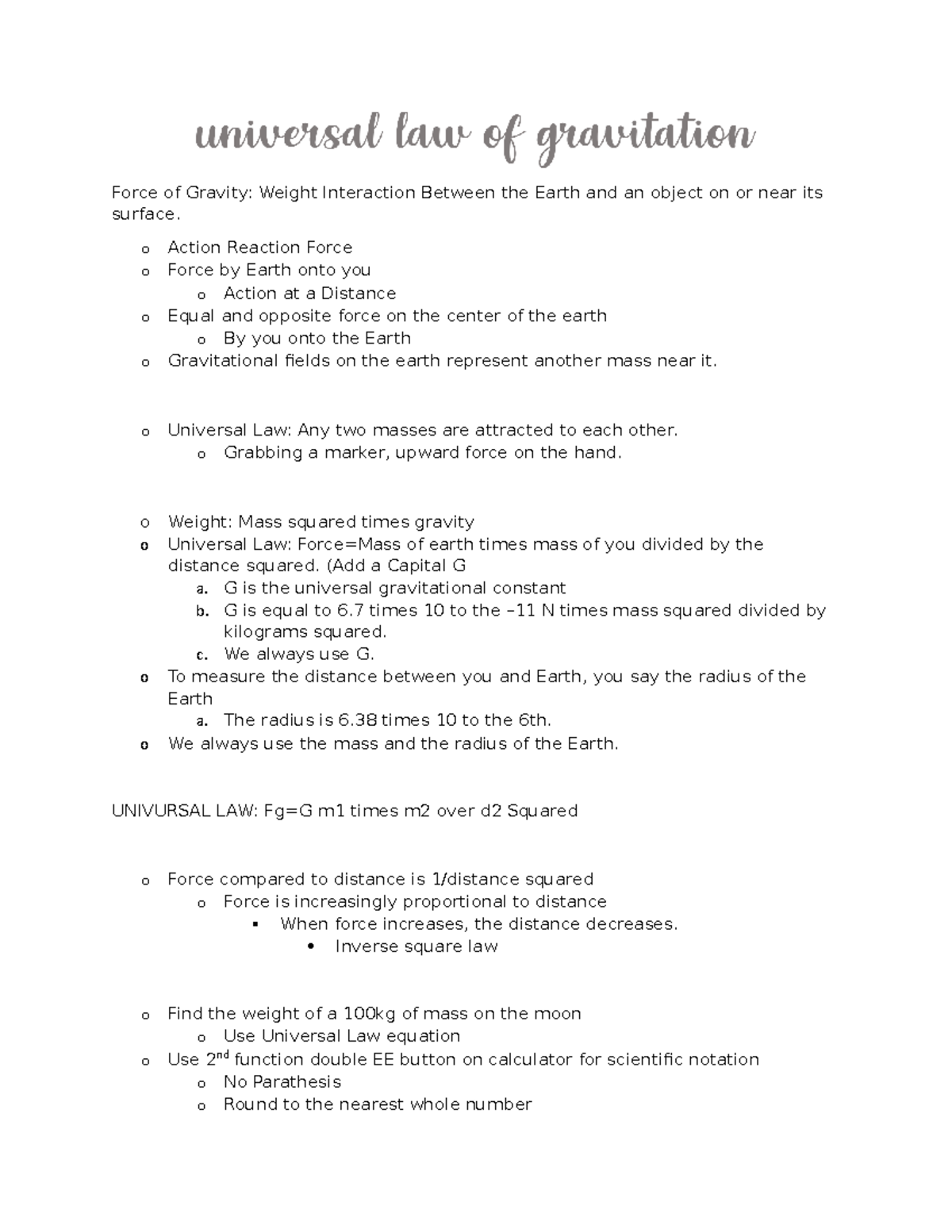 Intro Physical Science L&l Universal Law of Gravitation - PHSC 201 ...