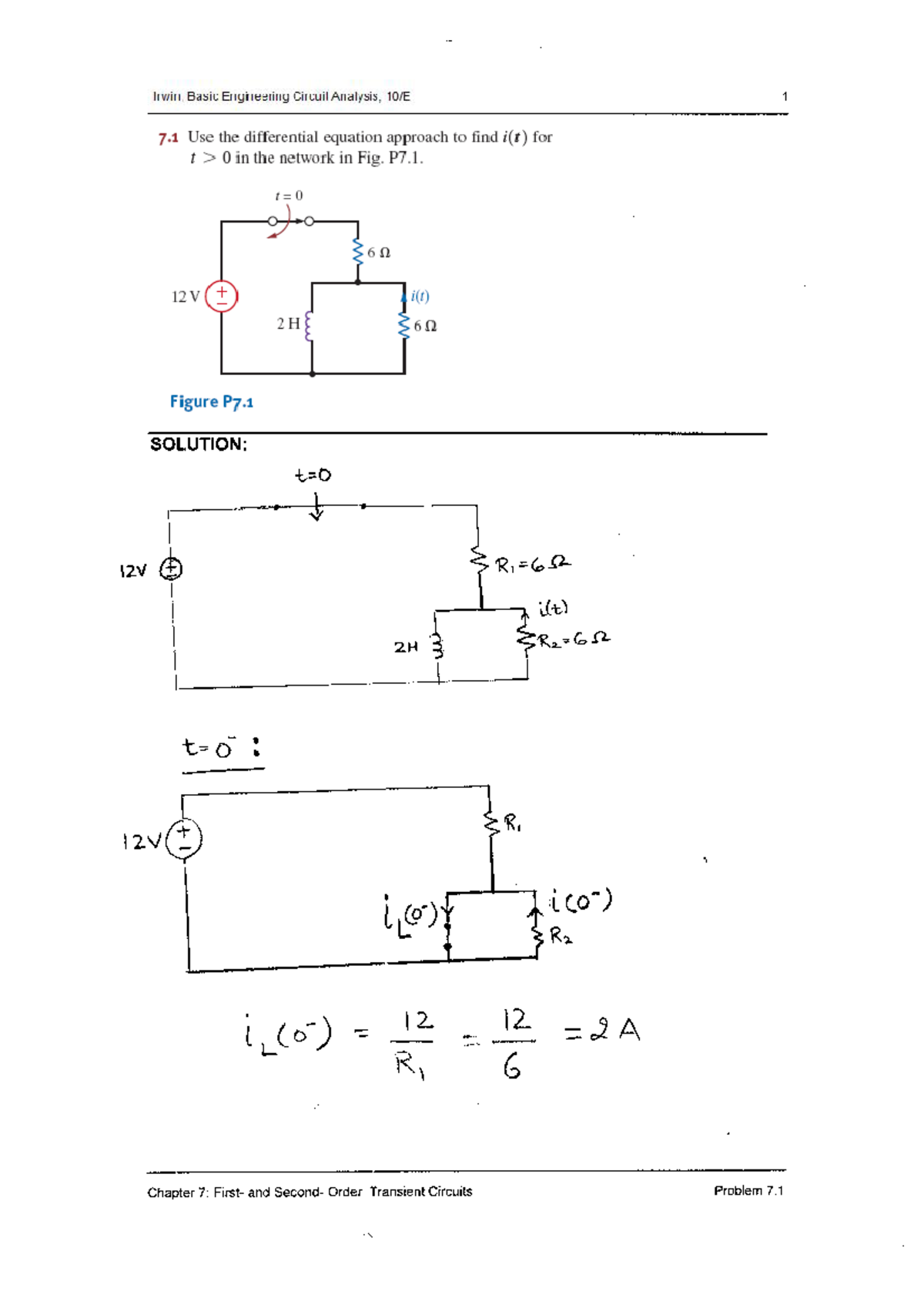 Solution Irwin 10th Ch-07 - / i(t) / i(t) 1 Irwin, Basic Engineering Circuit Analysis, 10/E ...