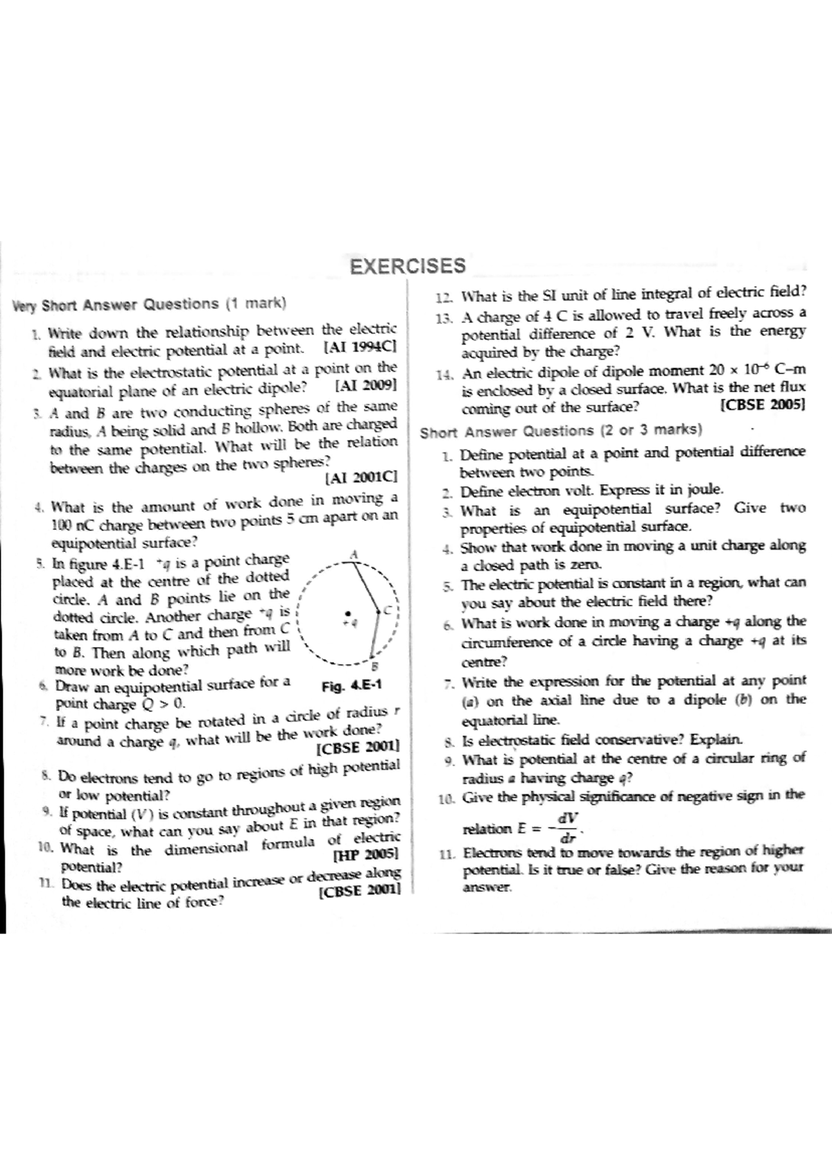 Physics extra question - EXERCISES 12. What is the SI unit of line integral of electric field ...