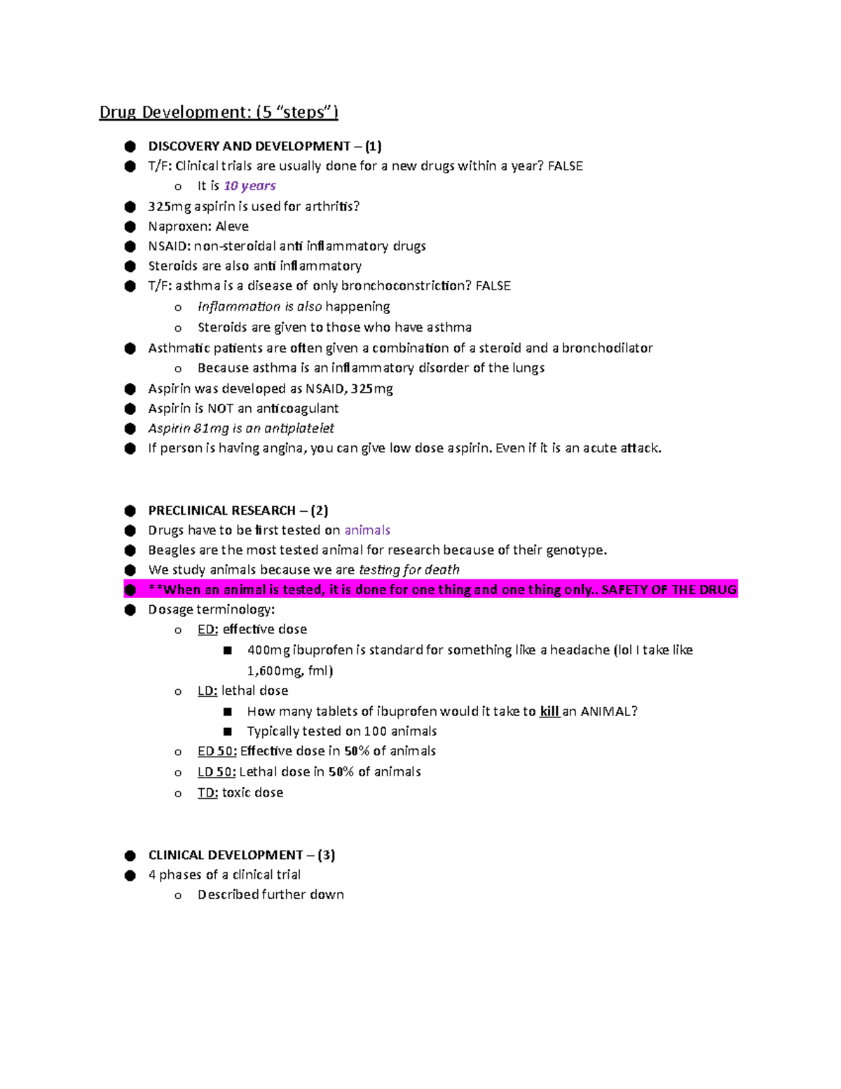 Drug Development Lecture 1 - Drug Development: (5 “steps”) DISCOVERY ...