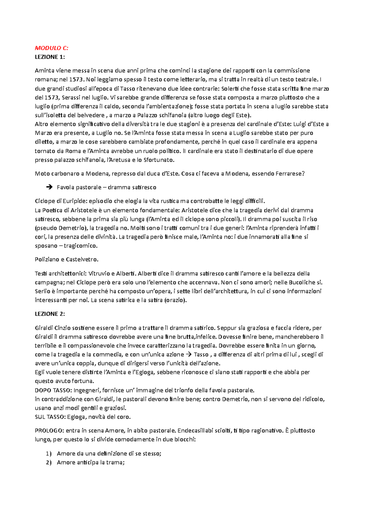 Programma 2020-2021, modulo c Aminta di Tasso - MODULO C: LEZIONE 1 ...