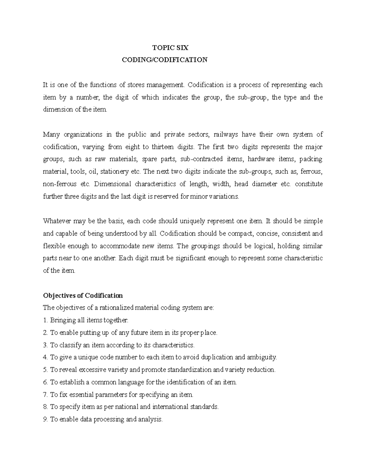 Lesson 6 notes codification - TOPIC SIX CODING/CODIFICATION It is one ...