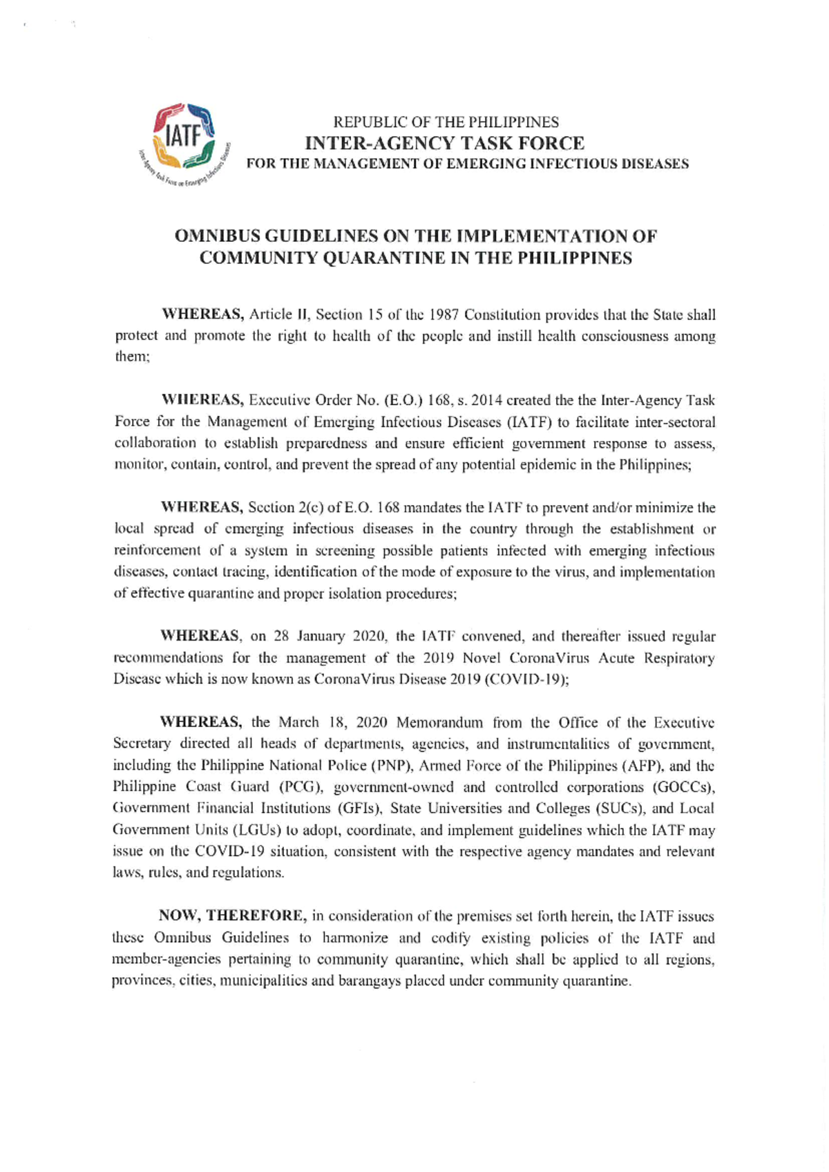 IATF Omnibus Guidelines ECQ GCQ Reso 30 April 29 2020 - REPUBLIC OF THE ...