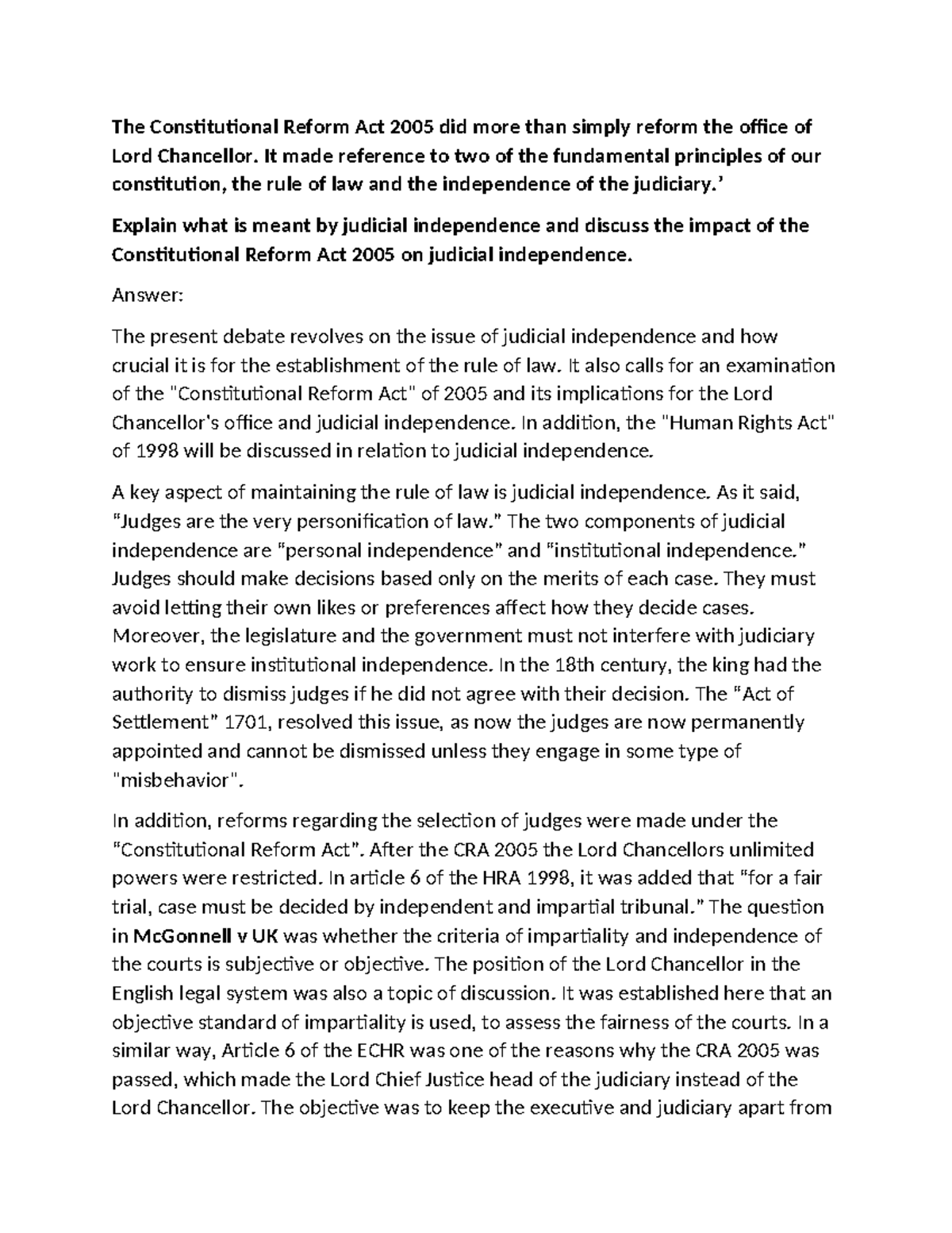 Judicial independence (P) - The Constitutional Reform Act 2005 did more ...