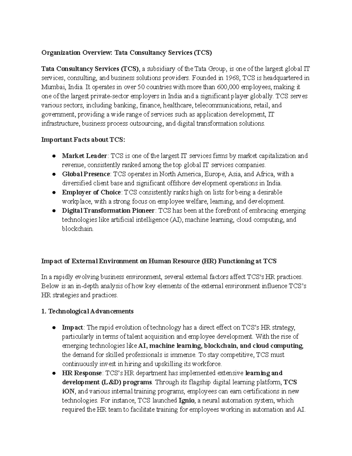 OB-TCS - TCS ASSIGNMENT - Organization Overview: Tata Consultancy ...