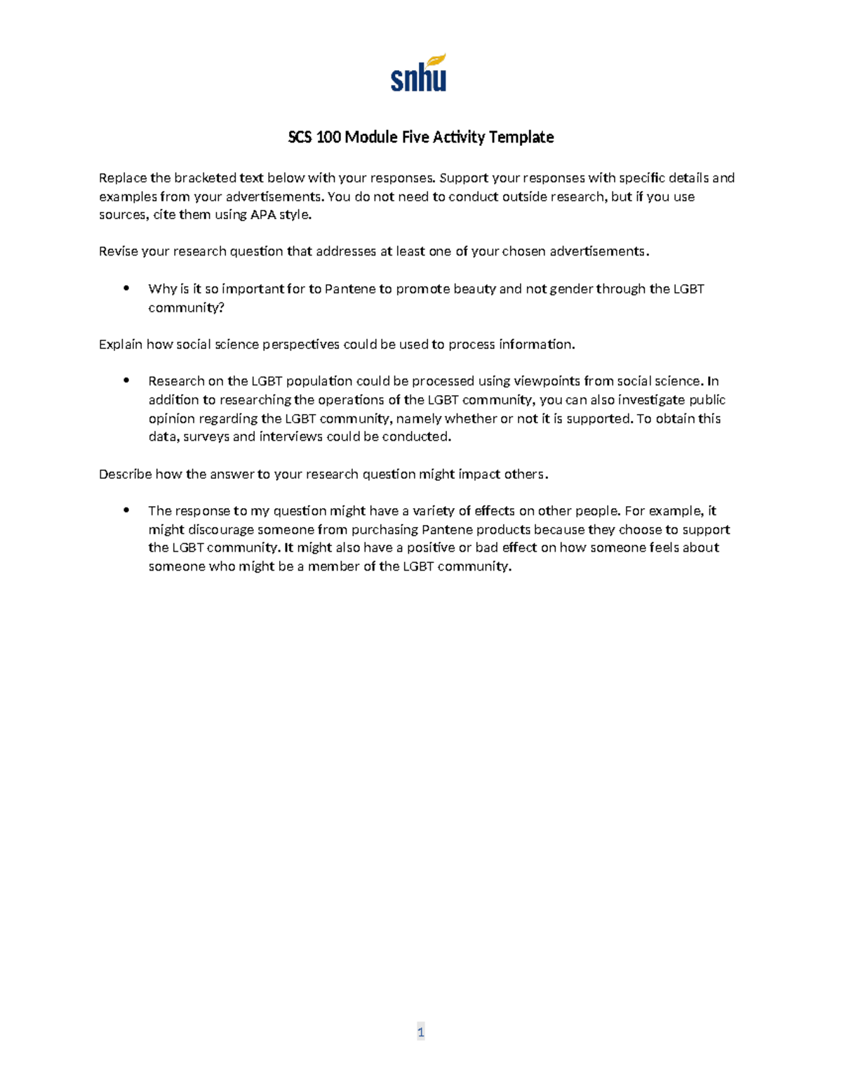 SCS 100 Module Five Activity Answered - SCS 100 Module Five Activity Template Replace the ...