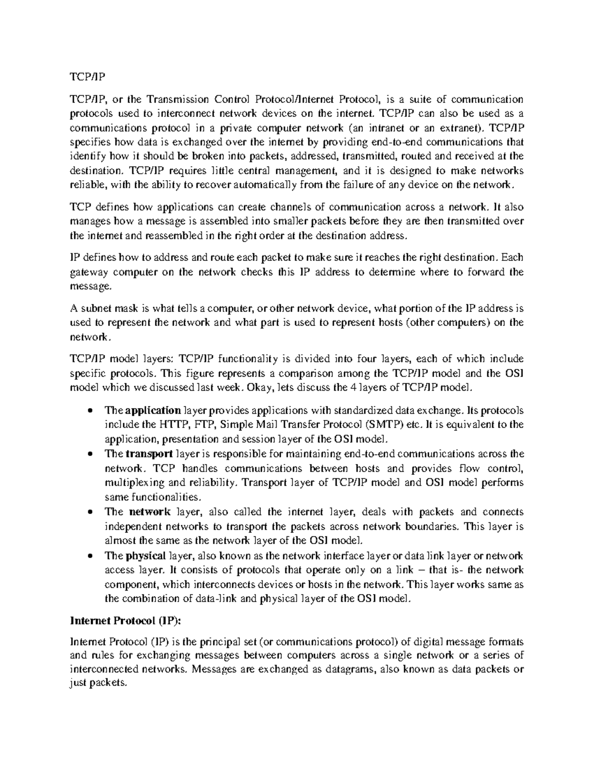 Ito I w3 lecture detail - wqeqweqwe - TCP/IP TCP/IP, or the Transmission Control Protocol ...