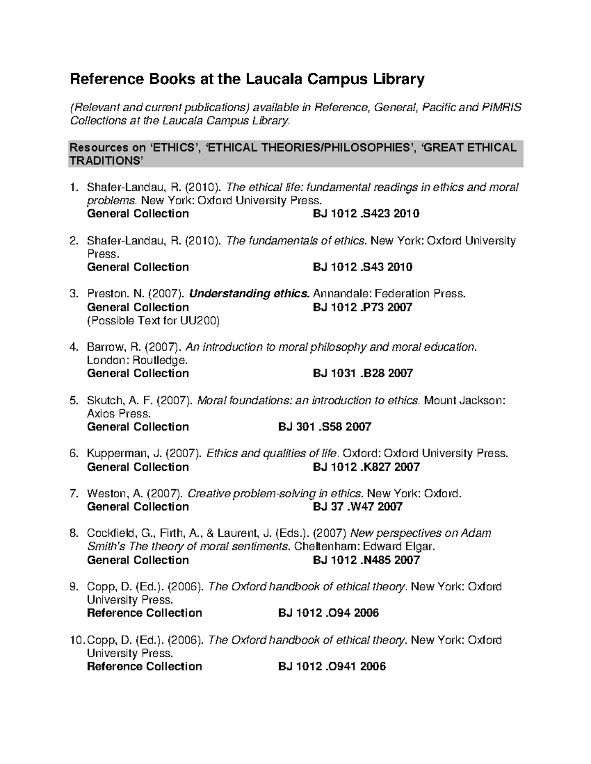 UU200 Library Resource List - Reference Books at the Laucala Campus ...