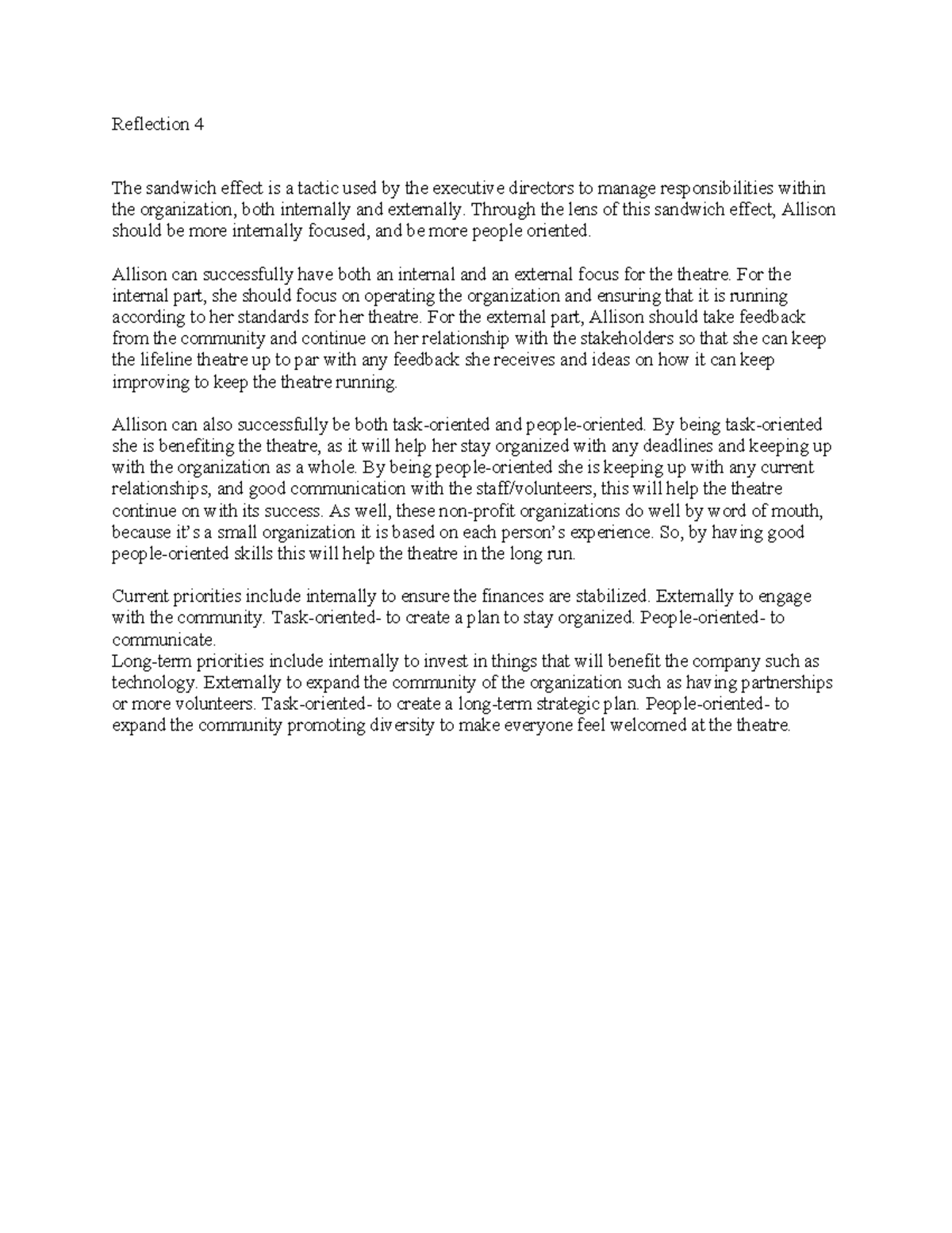 Reflection 4 - Through the lens of this sandwich effect, Allison should ...