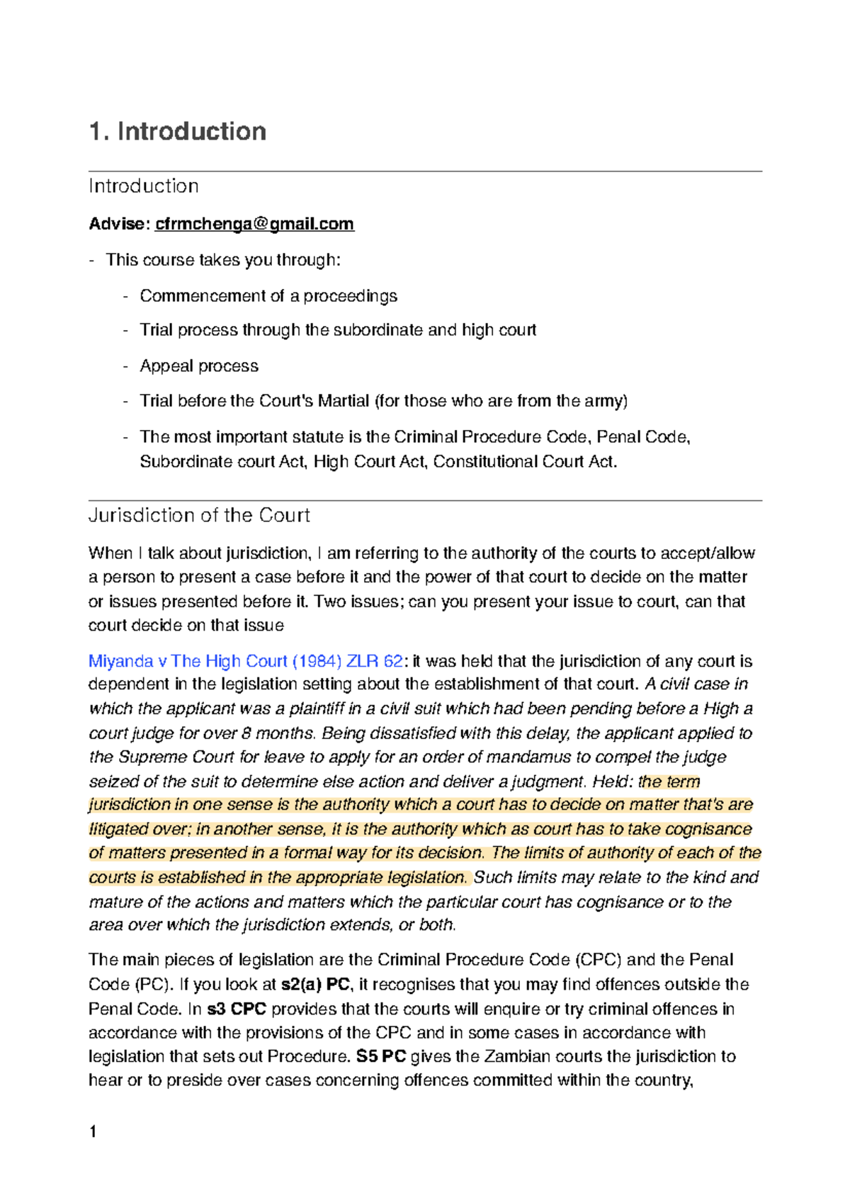 Judge Mchenga notes - ofjdjfihj - 1. Introduction Introduction Advise ...