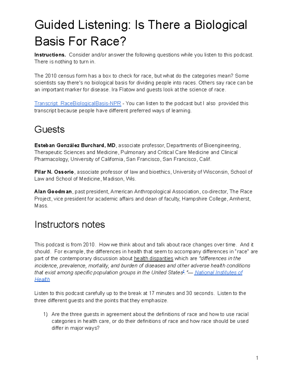 KAAP180 Guided Listening Race Biological Basis-NPR - Guided Listening ...