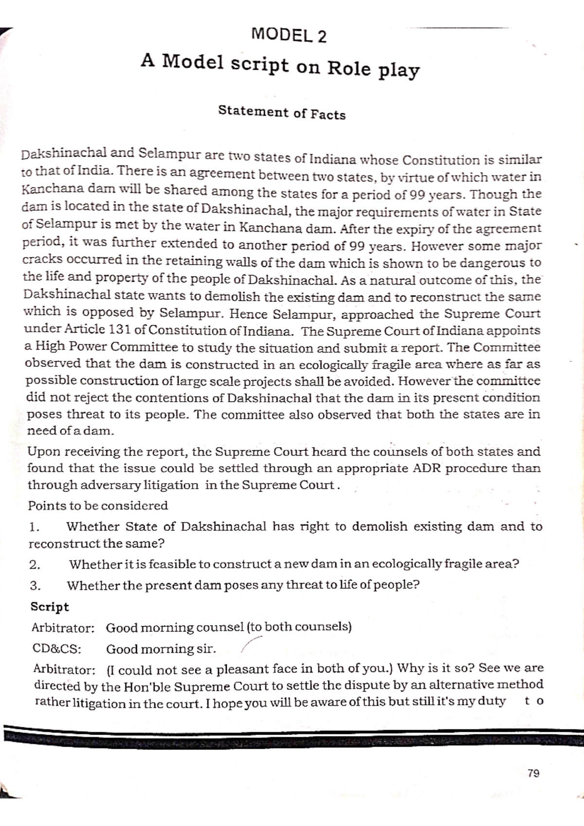 ADR Roleplay Sample - LLB - Studocu