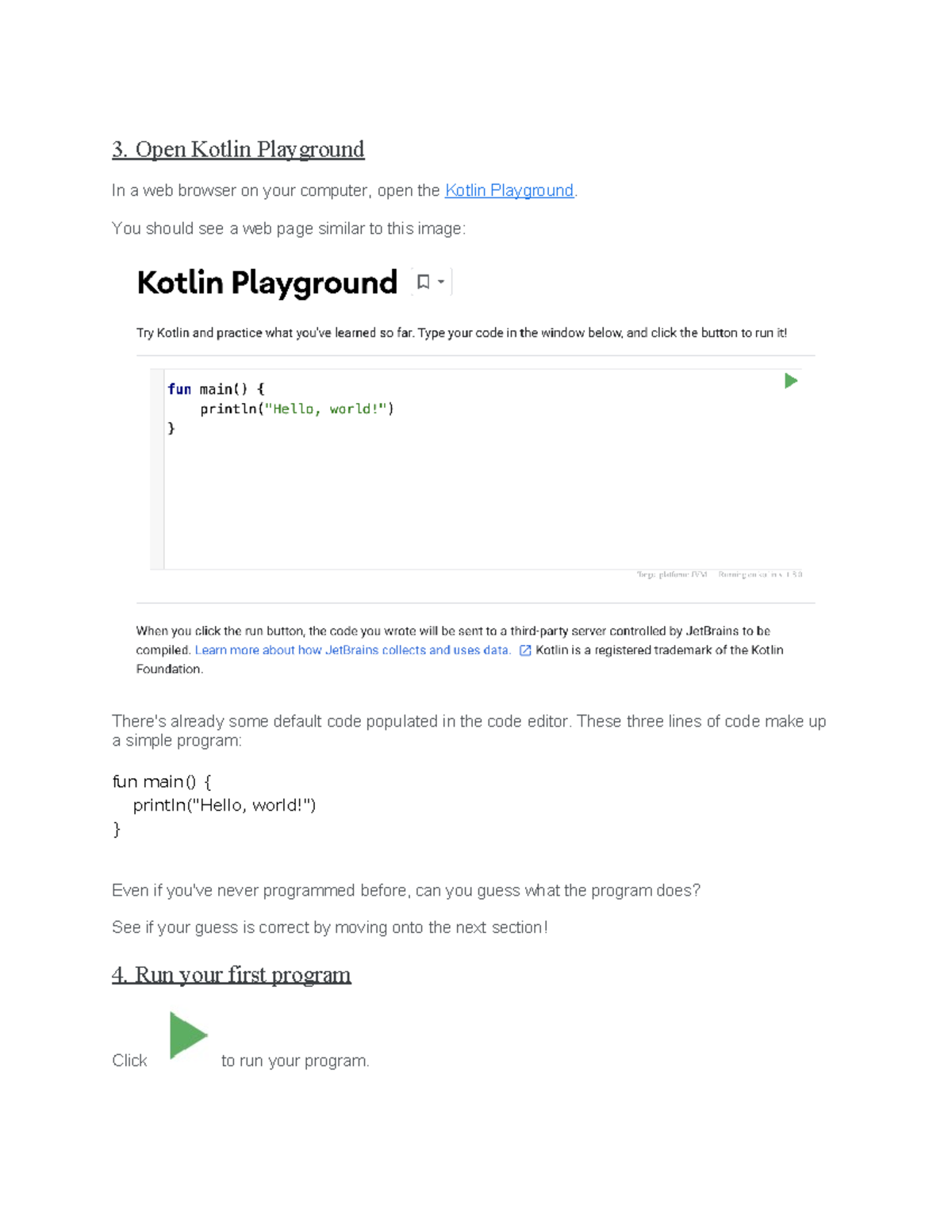 Android Development Notes - 3. Open Kotlin Playground In a web browser ...