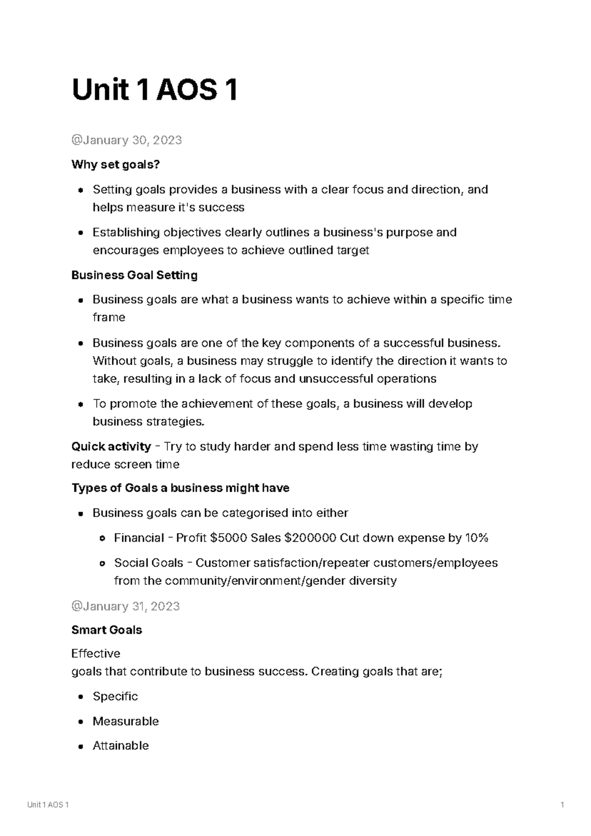Unit 1 AOS 1 - Study notes for U1AOS1 - Business Management - Unit 1 ...