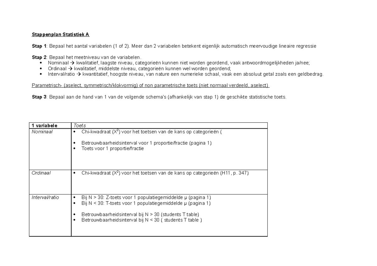 Stappenplan Statistiek A en B Schema - Stappenplan Statistiek A Stap 1 ...
