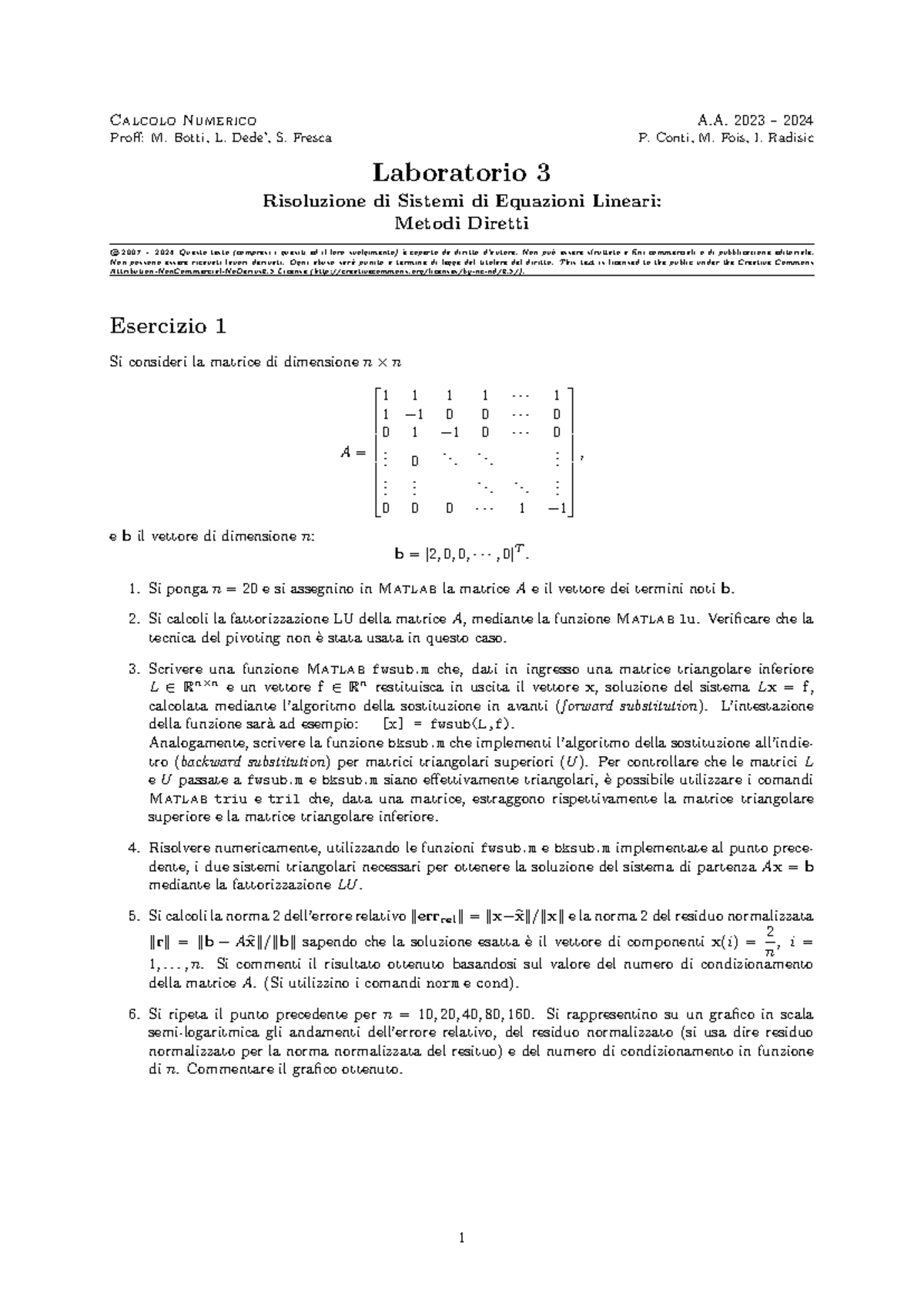 Lab03 - Calcolo Numerico A. 2023 – 2024 Proff: M. Botti, L. Dede’, S ...
