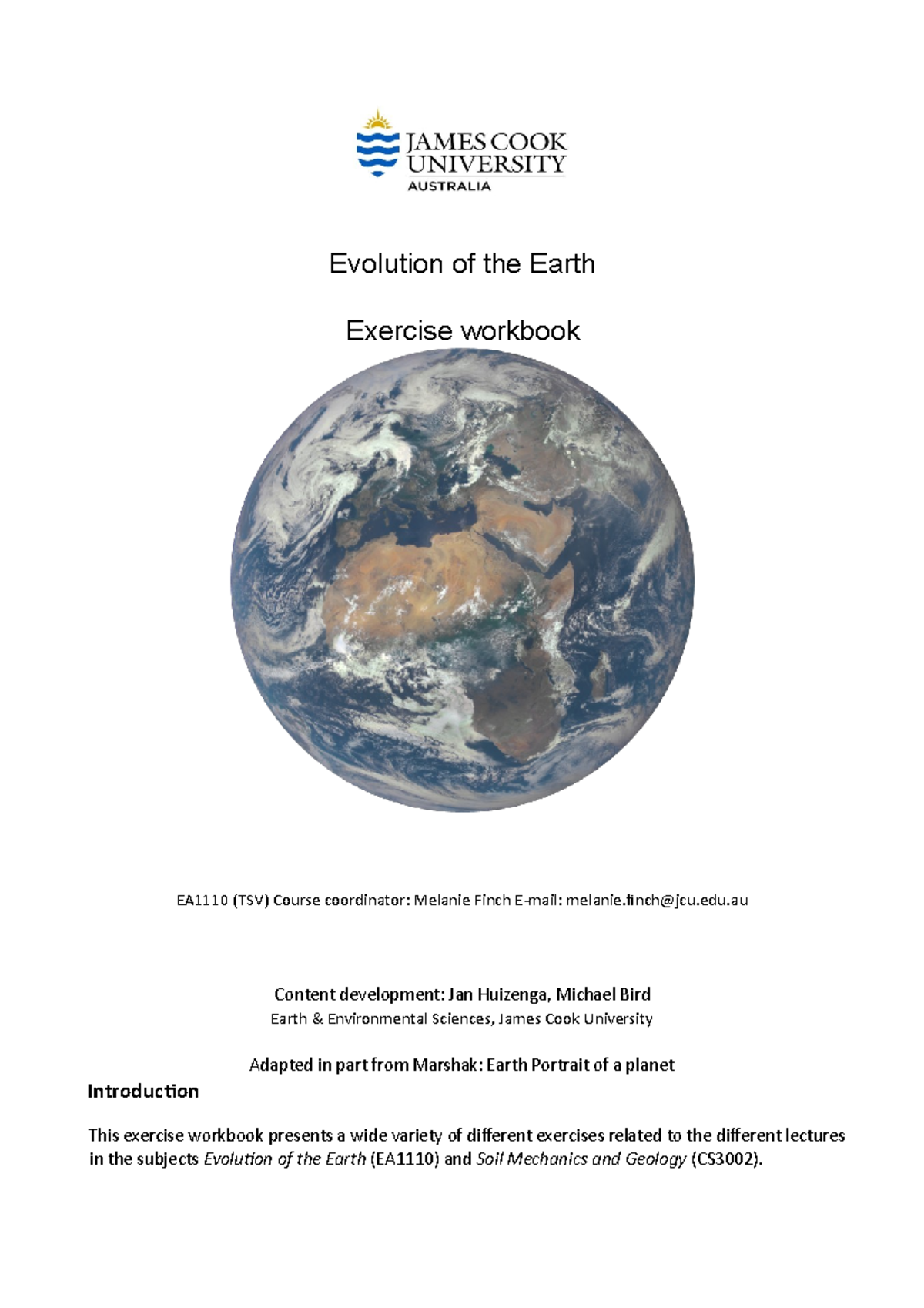 EA1110 Workbook - Evolution of the Earth Exercise workbook EA1110 (TSV ...