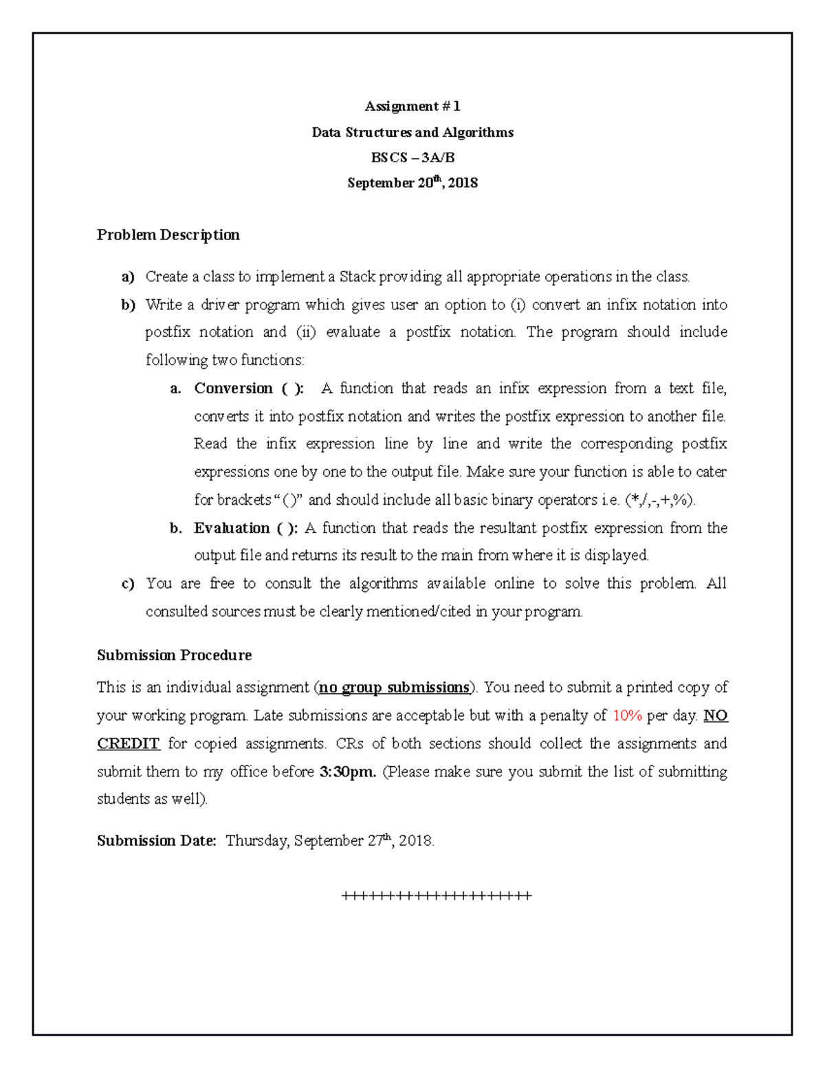 Assignment 1 - b) Write a driver program which gives user an option to ...