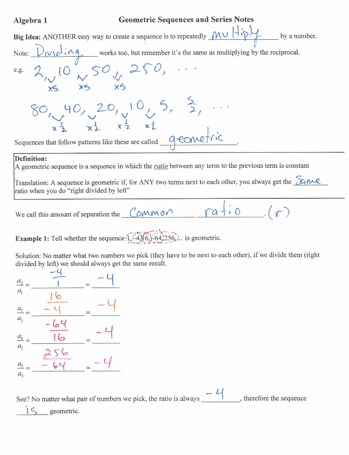 01-13-2017 . Geometric Sequences and Series notes Completed - Studocu