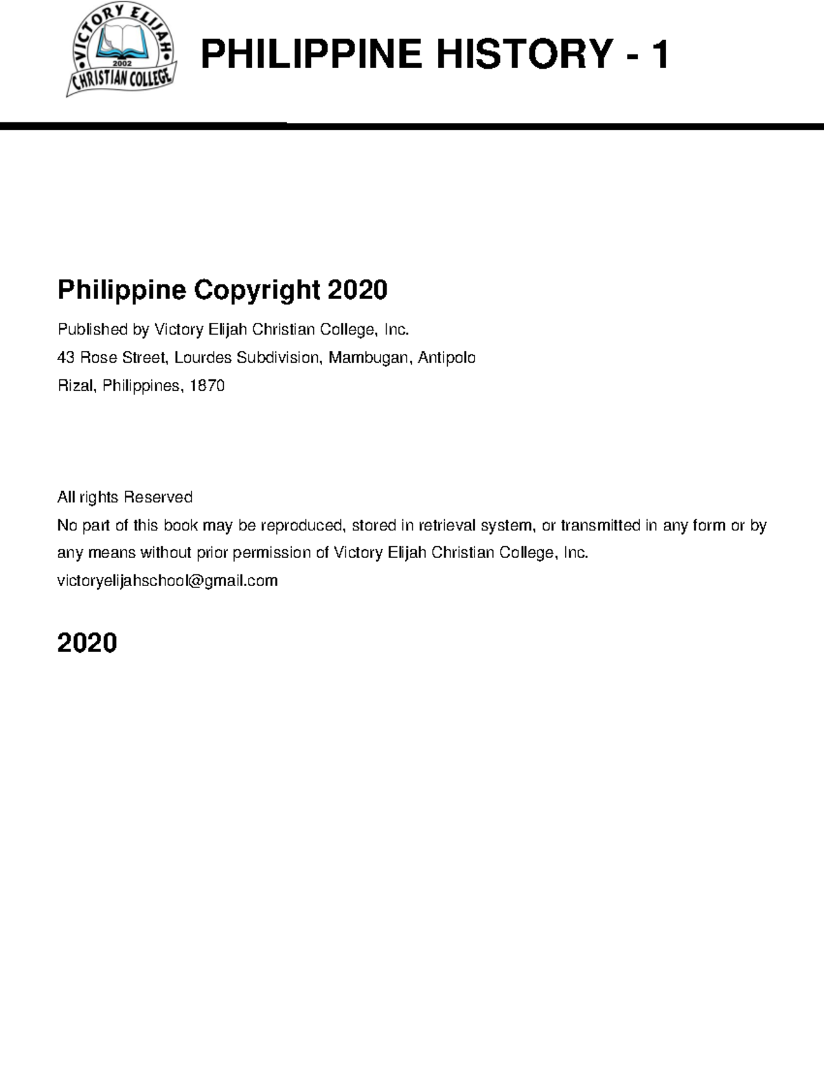 Philippine History 1 Final COPY - Philippine Copyright 2020 Published ...