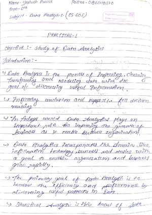 DATA Analytics CS 605 LAB Manual - Department of Computer Science & Engineering LAB MANUAL - Studocu