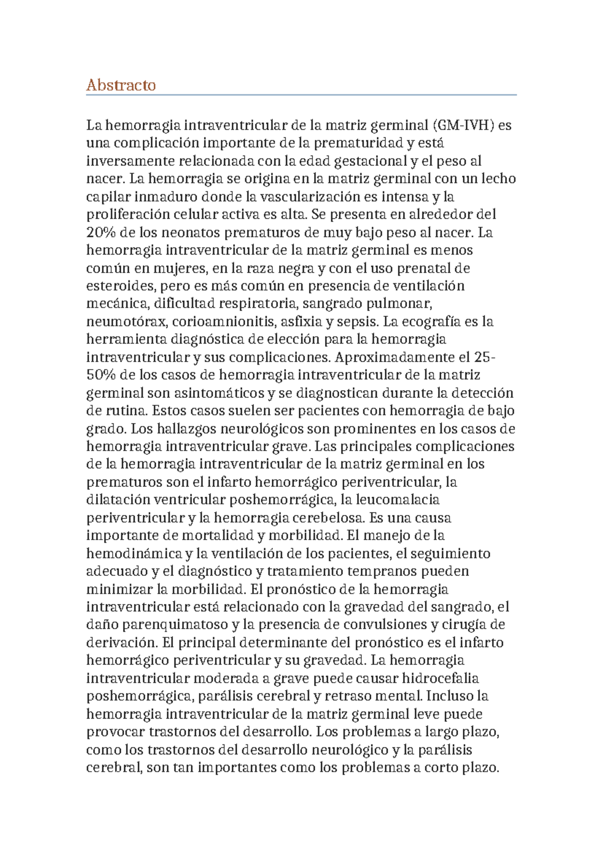 Abstracto - la medicina es bella - Abstracto La hemorragia ...