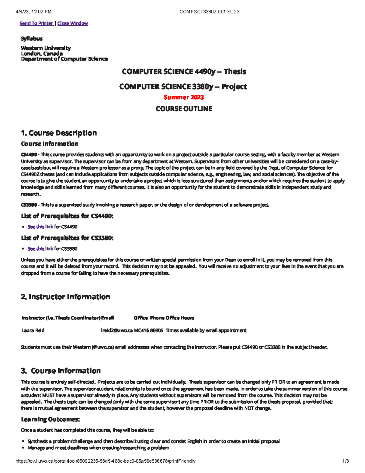 CS4490-y - outline - 4/6/23, 12:02 PM COMPSCI 3380Z 001 SU - Studocu