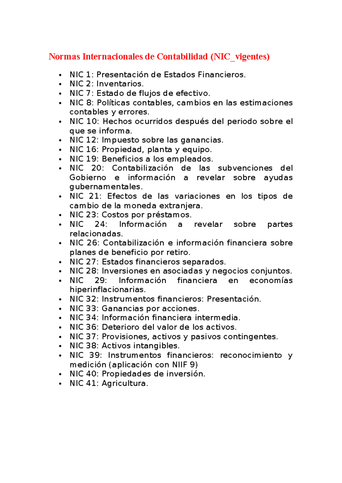 Normas Internacionales de Contabilidad - NIC 2: Inventarios. NIC 7 ...