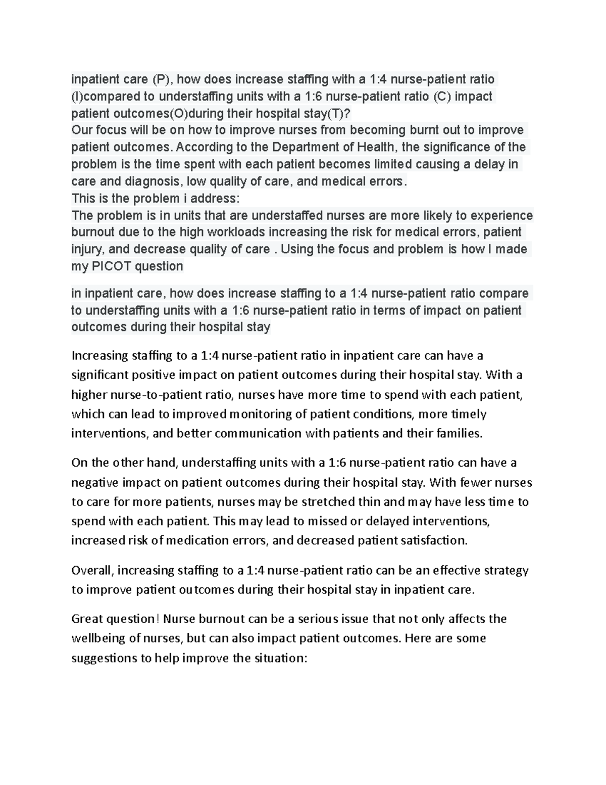 Inpatient care - assignment - inpatient care (P), how does increase ...