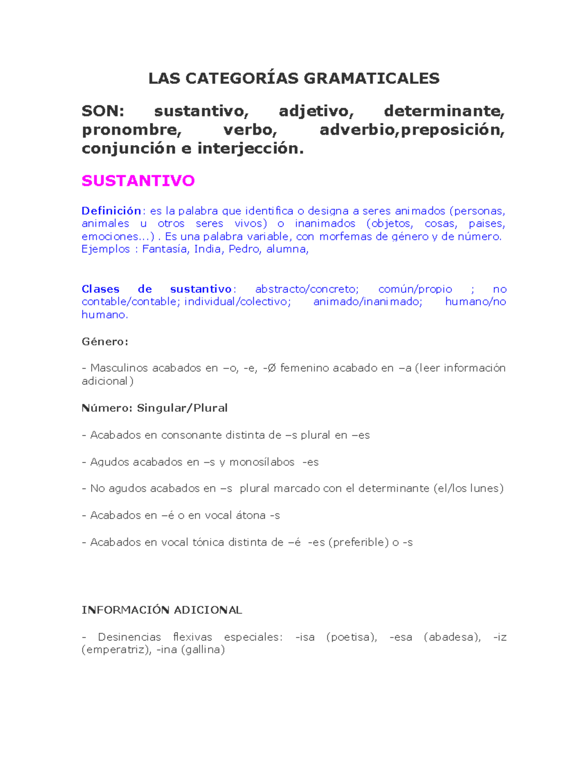 LAS Categorías Gramaticales - LAS CATEGORÍAS GRAMATICALES SON ...
