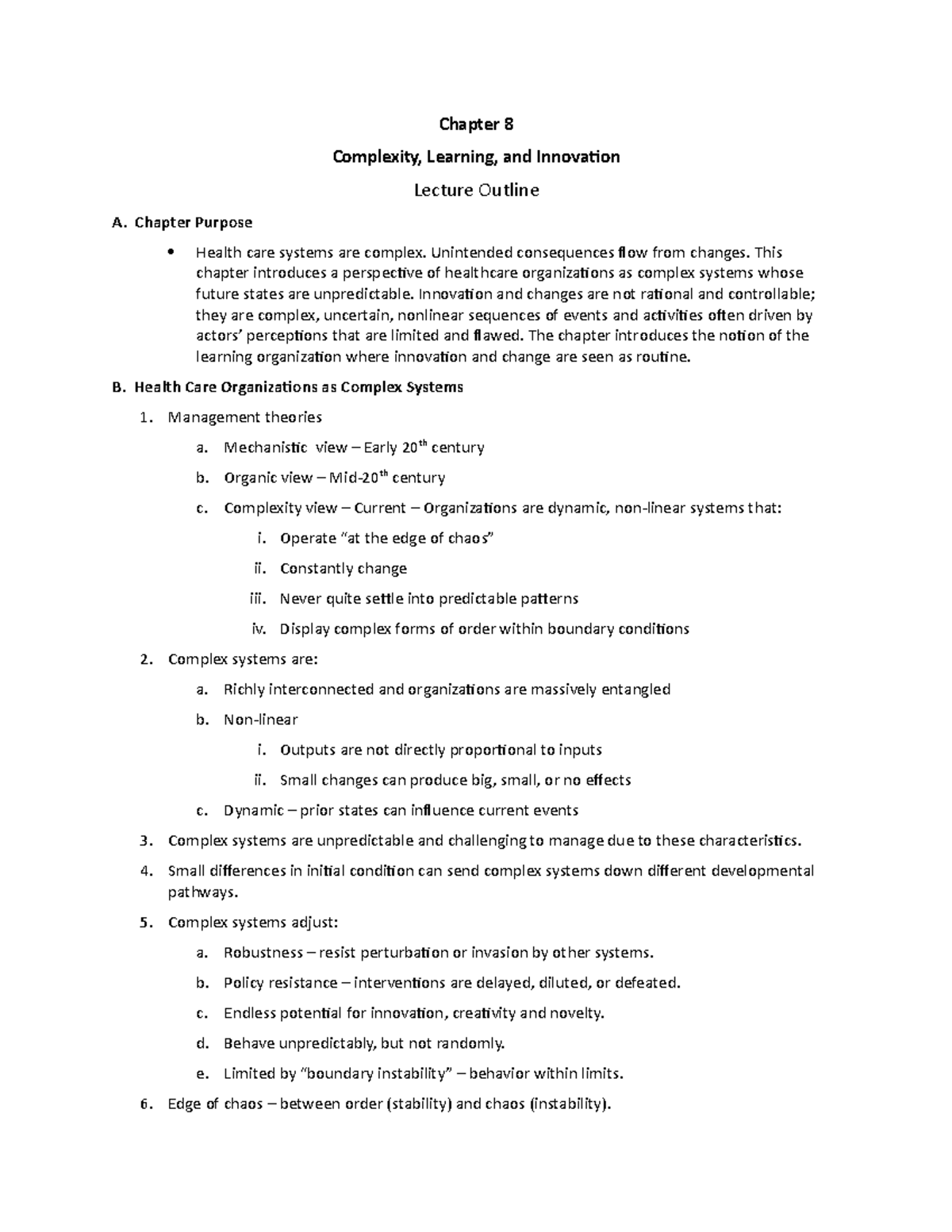 Chapter 8 - Chapter 8 Complexity, Learning, and Innovation Lecture ...