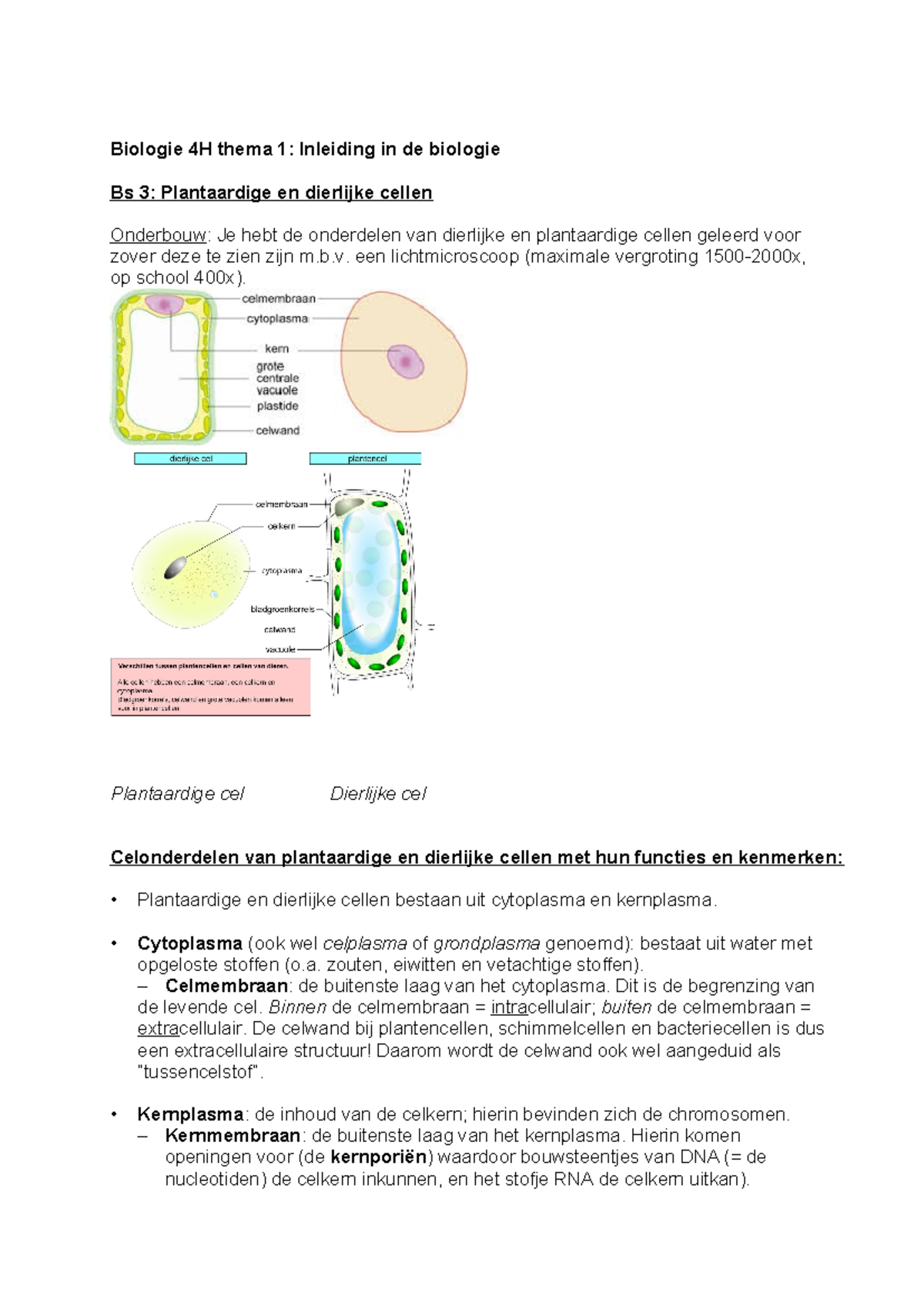 4H Nieuw 2021 T1 Bs 3 4 Plantaardige en dierlijke cellen Celorganellen ...