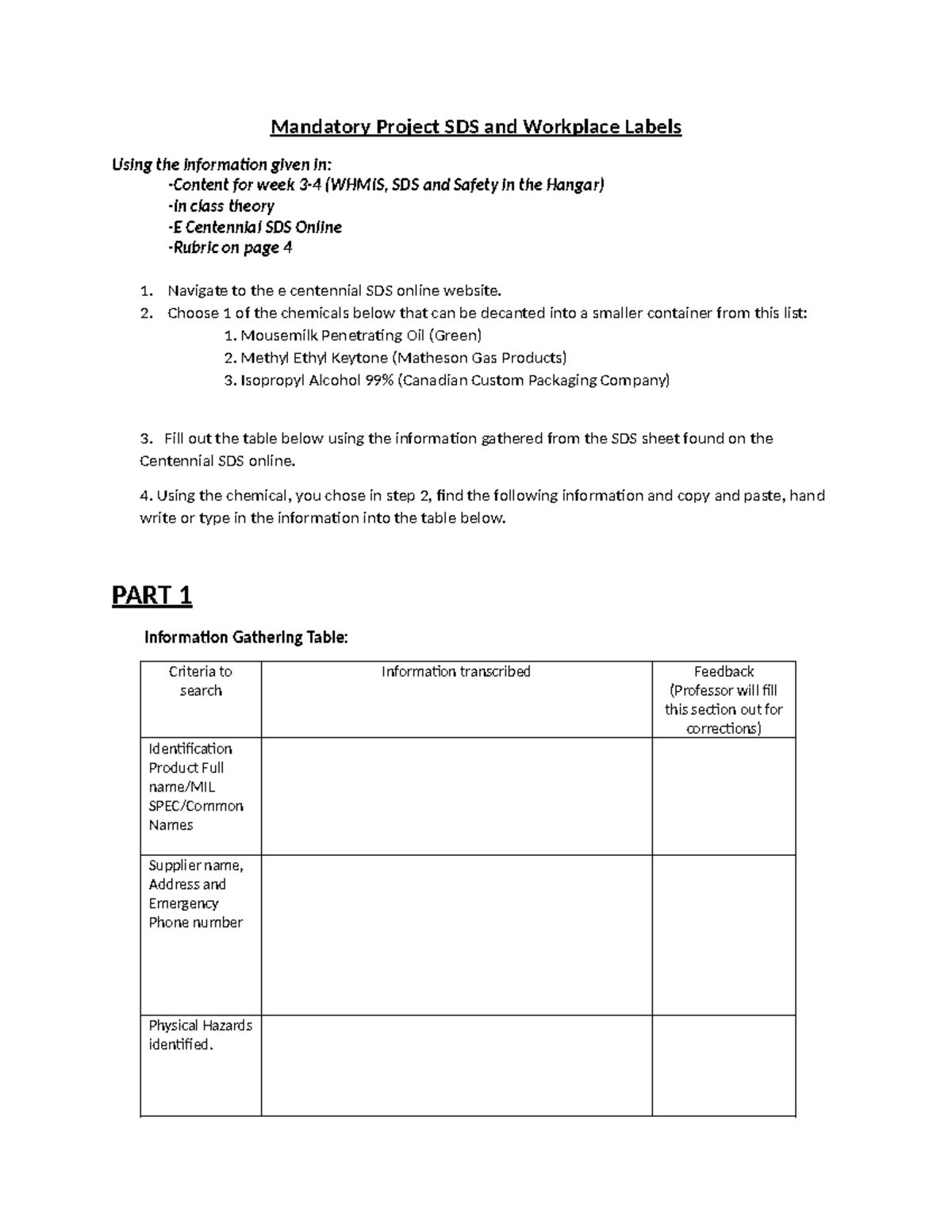 Mandatory Project SDS and Workplace Labels - Navigate to the e ...